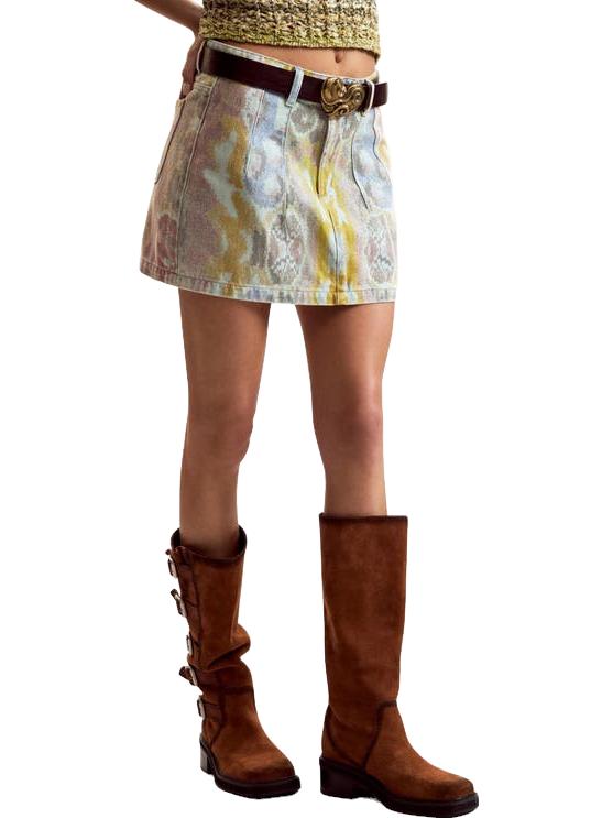 DESIGUAL Abstract Print Nonstretch Denim Miniskirt